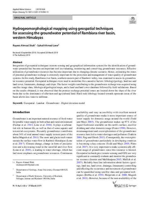 Pdf Hydrogeomorphological Mapping Using Geospatial Techniques For Assessing The Groundwater