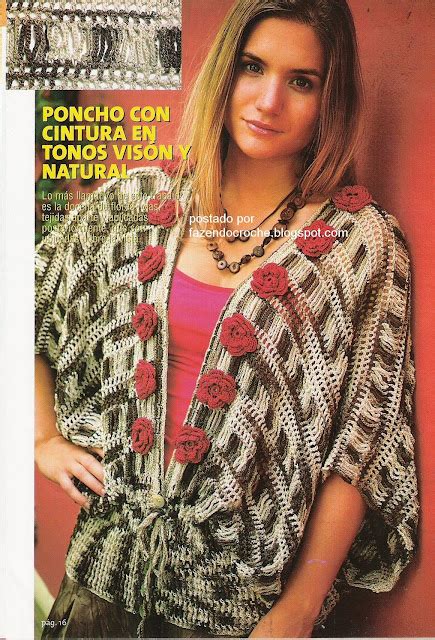 PONCHO A CROCHET CON CINTURA EN TONOS VISION Y NATURAL Patrones