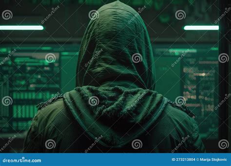 Hacker In Black Hoodie Hacking And Internet Security Concept
