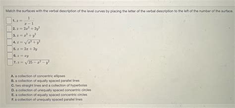 Solved Match The Surfaces With The Verbal Description Of The Level