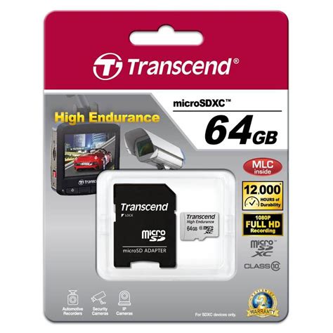 Transcend 64GB High Endurance microSD Card with Adapter - 21MB/s ...