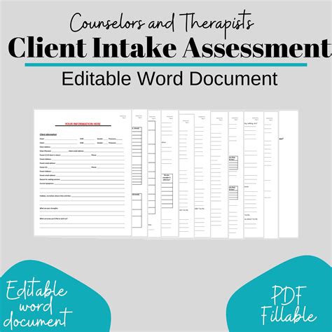 Client Intake Assessment Form Fillable And Editable Templates Psychotherapy Private Practice