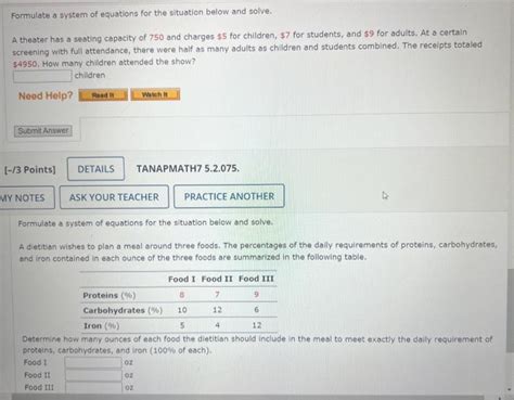 Solved Formulate A System Of Equations For The Situation Chegg