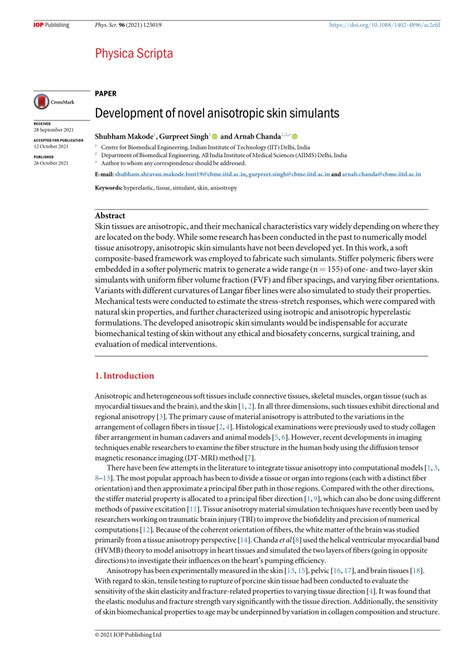 Development Of Novel Anisotropic Skin Simulants Request Pdf