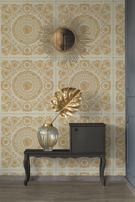 Tapete Versace Home Kacheln Creme Gold Metallic