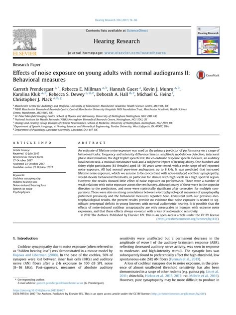 Pdf No Evidence For Hidden Hearing Loss Due To Noise Exposure In