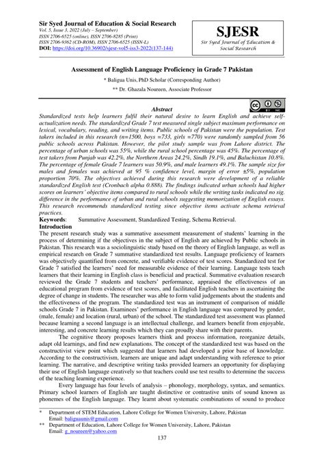 Pdf Assessment Of English Language Proficiency In Grade 7 Pakistan