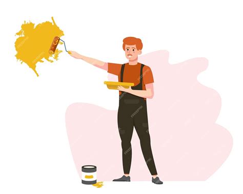 아파트 벽에 그림을 그리는 작업자 집을 색칠하는 화가 수리 수리 작업 프리미엄 벡터