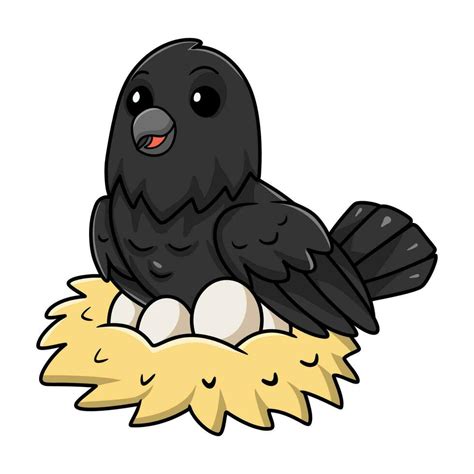 Cute Crow Bird Cartoon With Eggs In The Nest 27924801 Vector Art At