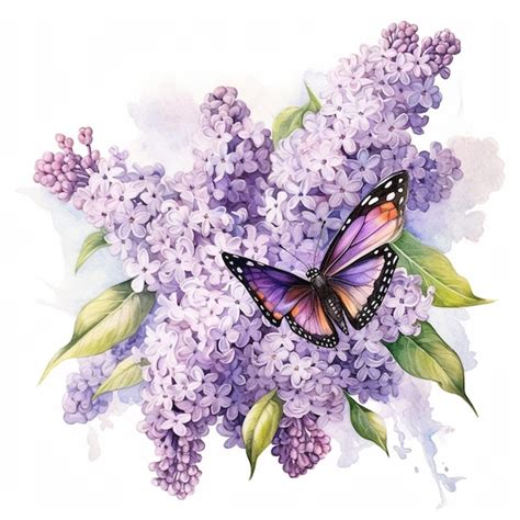 Premium Photo Purple And Green Butterfly On A Branch Of Lila Flowers