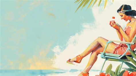 Beautiful Young Woman In A Swimsuit Sitting On A Beach Chair And