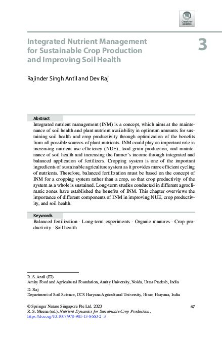 (PDF) Integrated Nutrient Management for Sustainable Crop Production and Improving Soil Health