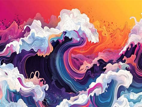 A Vibrant Digital Illustration of Neon Waves in Pink and Blue ...