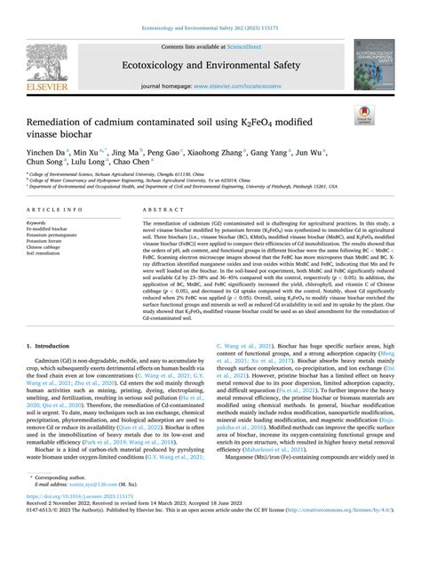 (PDF) Remediation of cadmium contaminated soil using K 2 FeO 4 modified ...