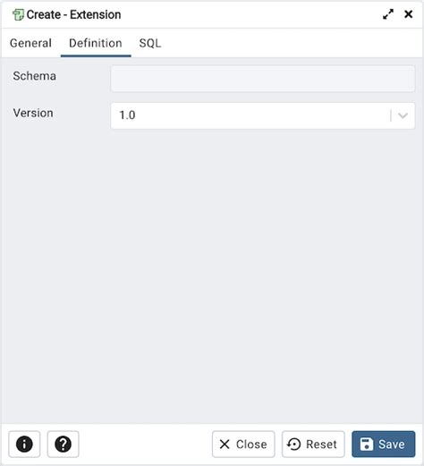 Extension Dialog PgAdmin Documentation