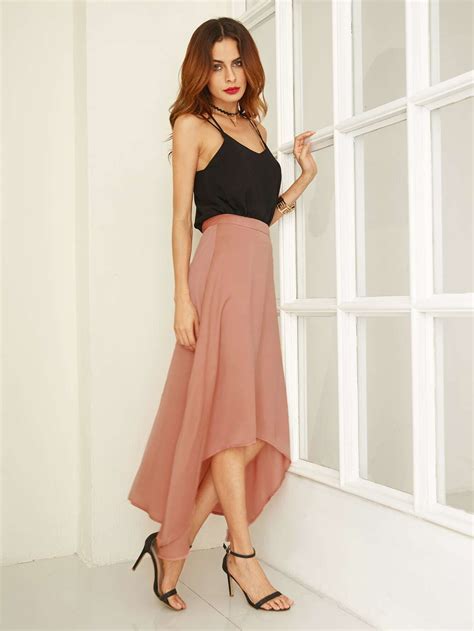 Falda asimétrica a media pierna rosa Spanish SheIn Sheinside