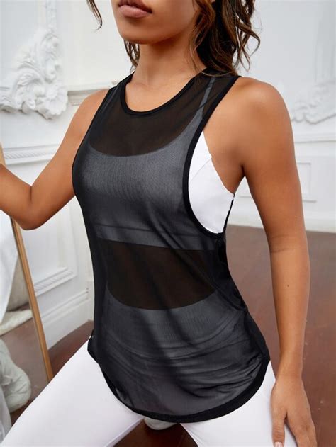 Yoga Sxy Crisscross Backless Sheer Sports Tank Top Without Bra Shein