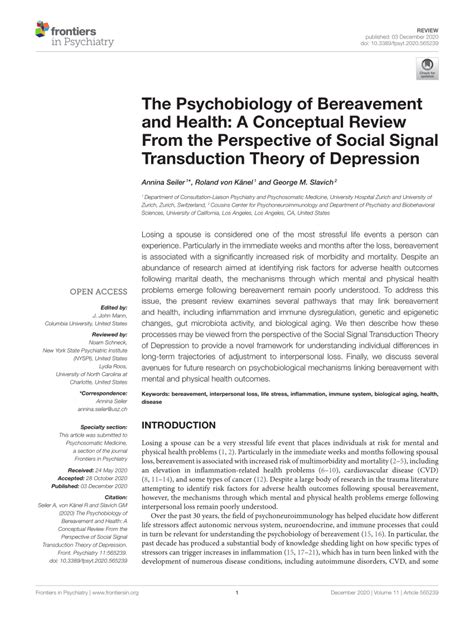 Pdf The Psychobiology Of Bereavement And Health A Conceptual Review