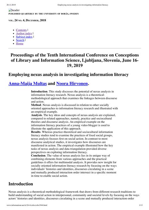 Pdf Employing Nexus Analysis In Investigating Information Literacy
