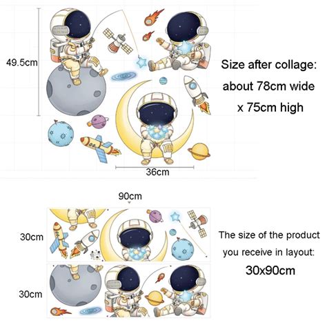 2 개대 30x90cm 어린이 방 우주 비행사 벽 스티커 유치원 우주 별 만화 배경 벽지
