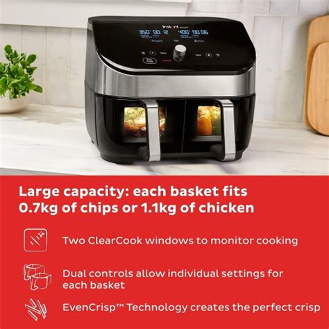 Instant Vortex Plus Dual Basket ClearCook L XL Smart Digital Health Air Fryer In Air Fry
