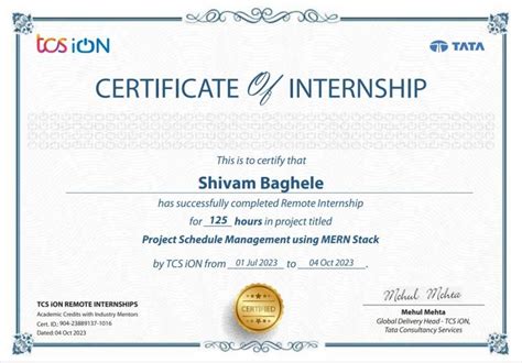 shivam baghele on linkedin internshipcompletion tcsion mernstack