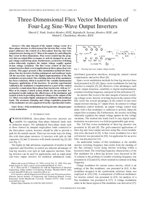 Pdf Three Dimensional Flux Vector Modulation Of Four Leg Sine Wave