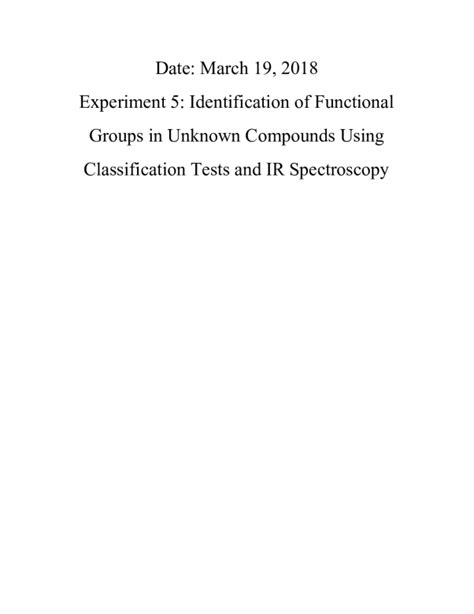 Experiment 5 Identification Of Functional Groups In Unknown Compounds