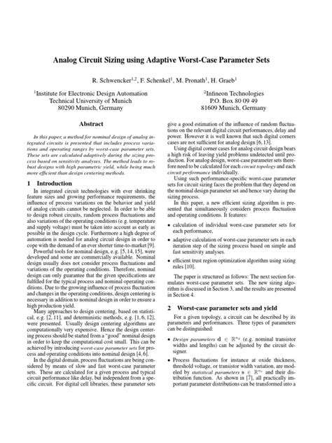 Analog Circuit Sizing Using Adaptive Worst Case Parameters Sets Pdf