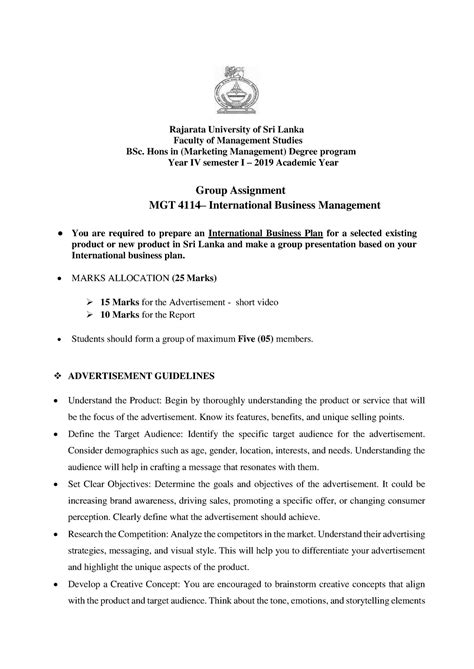 New Group Assignment Guideline IBM Rajarata University Of Sri Lanka