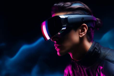 Premium AI Image Adult Man Using A VR Virtual Reality Headset Glasses For Gaming And Education