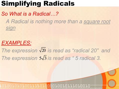 Ppt Simplifying Radicals Powerpoint Presentation Free Download Id
