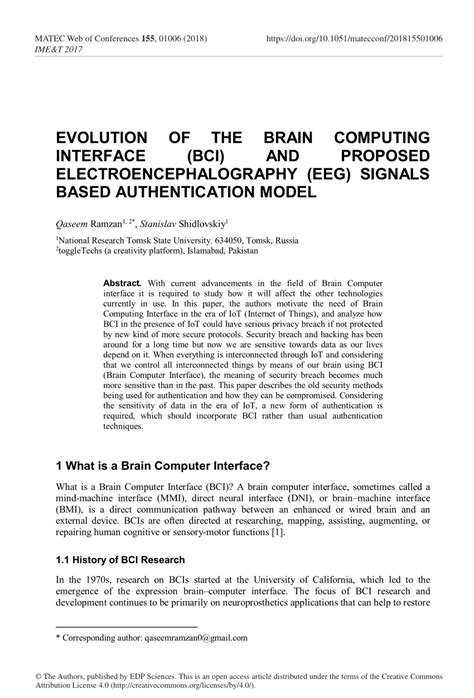 Pdf Evolution Of The Brain Computing Interface Bci And Proposed