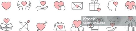벡터 하트에 대한 선화 아이콘 세트 Brand Name Online Messaging Platform에 대한 스톡 벡터 아트 및