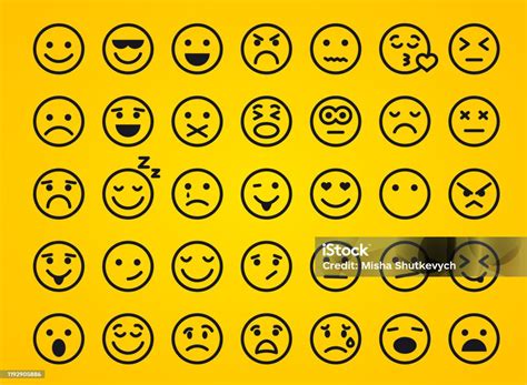 Emotie Iconen Set Ronde Lijnen Emoji Symbolen Glimlach Pictogram