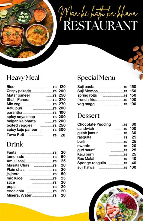 Menu Of Maa Ke Hath Ka Khana Rohini New Delhi