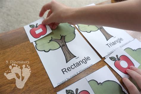 Fun Hand On Apple Tree Shape Sorting Printable 3 Dinosaurs