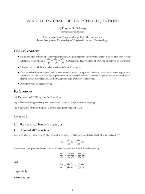 sma 2371 pde notes pdf partial differential equation equations
