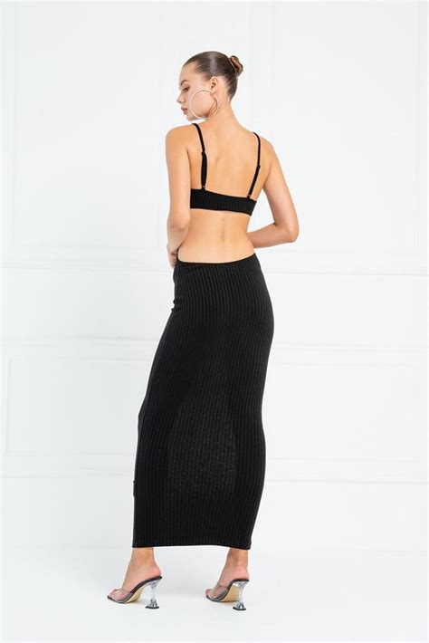 Cut Out Belly Ribbed Dress Etsy