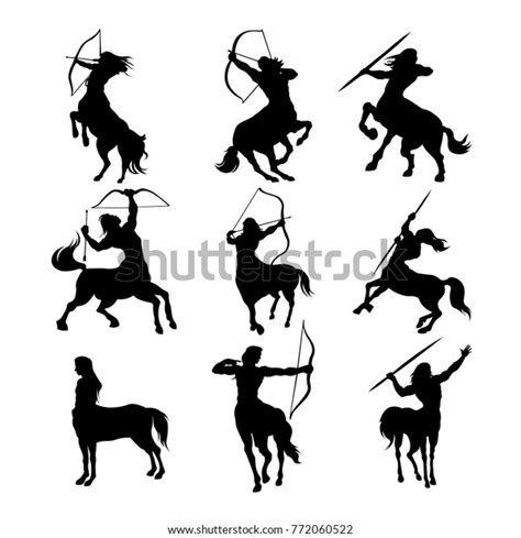 Set Beautiful Centaur Icon Black Color Stock Vector Royalty Free