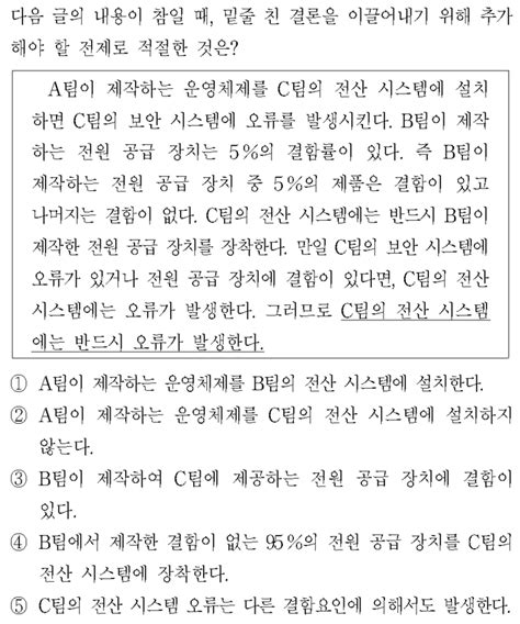 민경채민간경력자 Psat 기출문제 해설 2015년 언어논리 17번인책형 추가전제 네이버 블로그