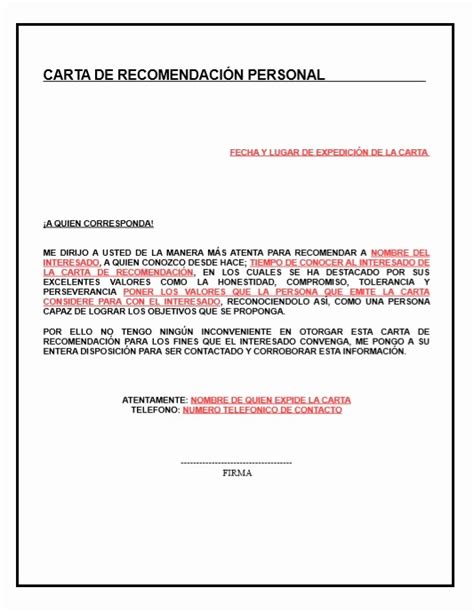 Carta De Recomendacion Personal Ejemplo Beautiful Carta De Re Endacion