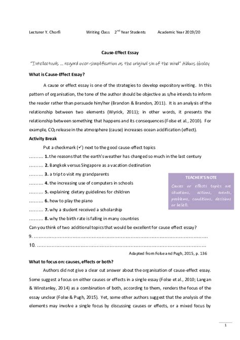 Pdf Cause Effect Essay