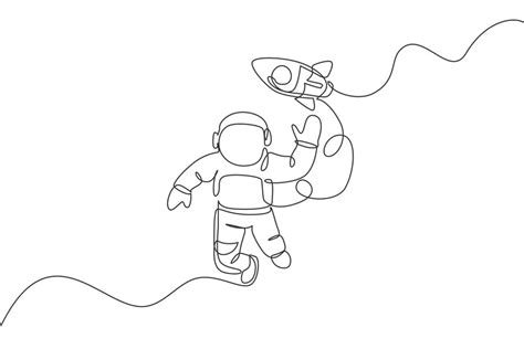 Premium Vector One Continuous Line Drawing Of Waving Hand Astronaut Discovering Cosmos