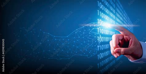 Hand Touching Modern Interface Digital Binary Wall Transformation And