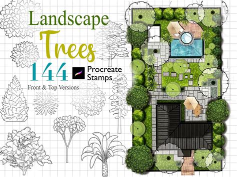 144 Procreate Landscape Trees Stamps Tree Brush Garden Landscape