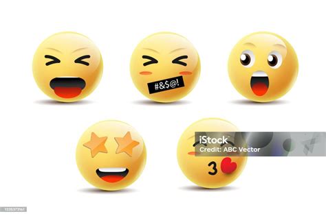 이모티콘 느낌 얼굴 벡터 노란색 공 버블 3d 얼굴의 통신 채팅 요소 사랑스러운 소셜 미디어 아이콘 스티커 Eps10 벡터