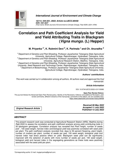 (PDF) Correlation and Path Coefficient Analysis for Yield and Yield Attributing Traits in ...