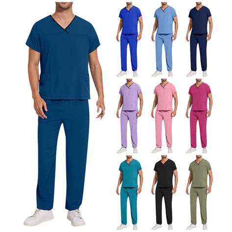 Axiiglly Scrubs For Men Set Casual Stretch Nurse Scrubs Splicing Color