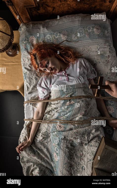 Scary Woman Possessed By Devil In The Bed Exorcism Of Priest Woman